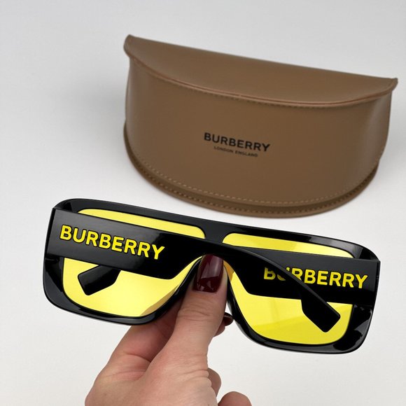 Burberry | Accessories | Burberry Be44u 300185 Sunglasses Black Yellow Shield Unisex Be 4401u ...